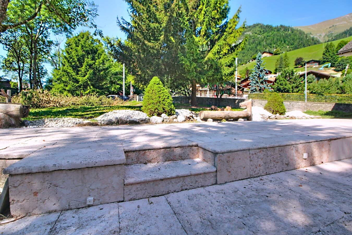 Traditional stone village house with large garden